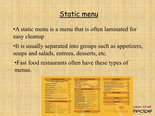 DIFFERENT TYPES OF MENUS IN HOTEL | PPTX