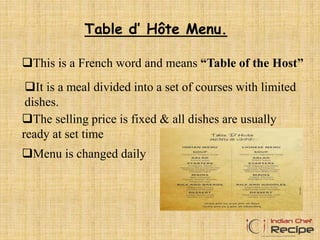 DIFFERENT TYPES OF MENUS IN HOTEL | PPTX