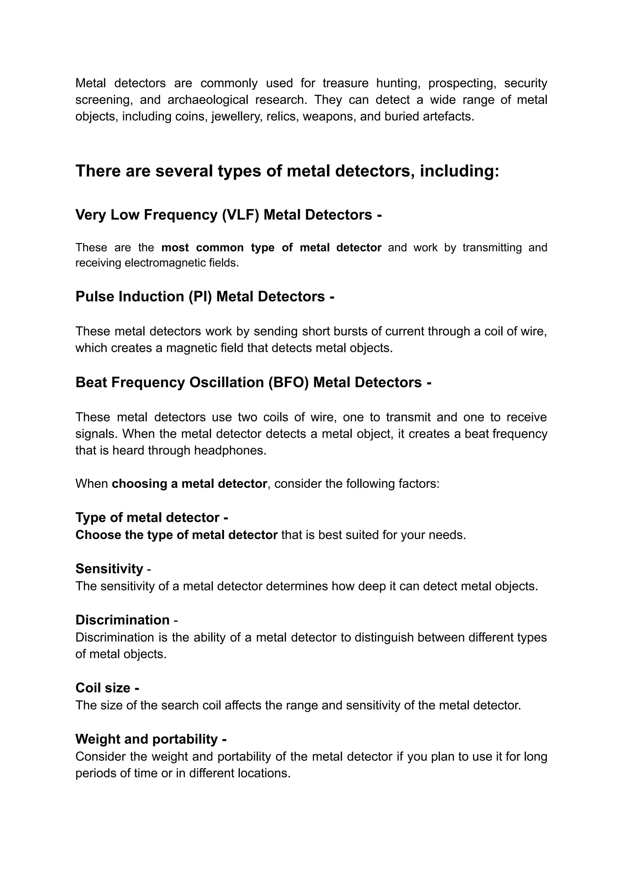 Types of Metal Detectors - HR Sports | PDF