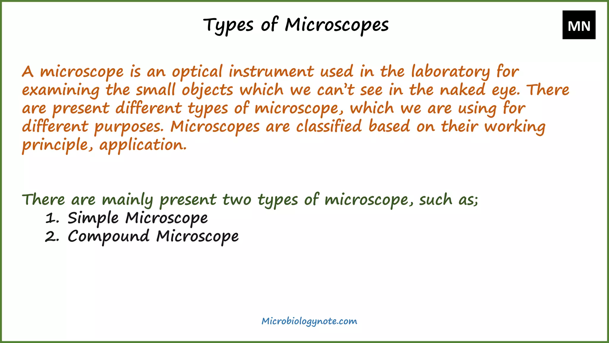 Types of Microscopes with their applications | PPTX