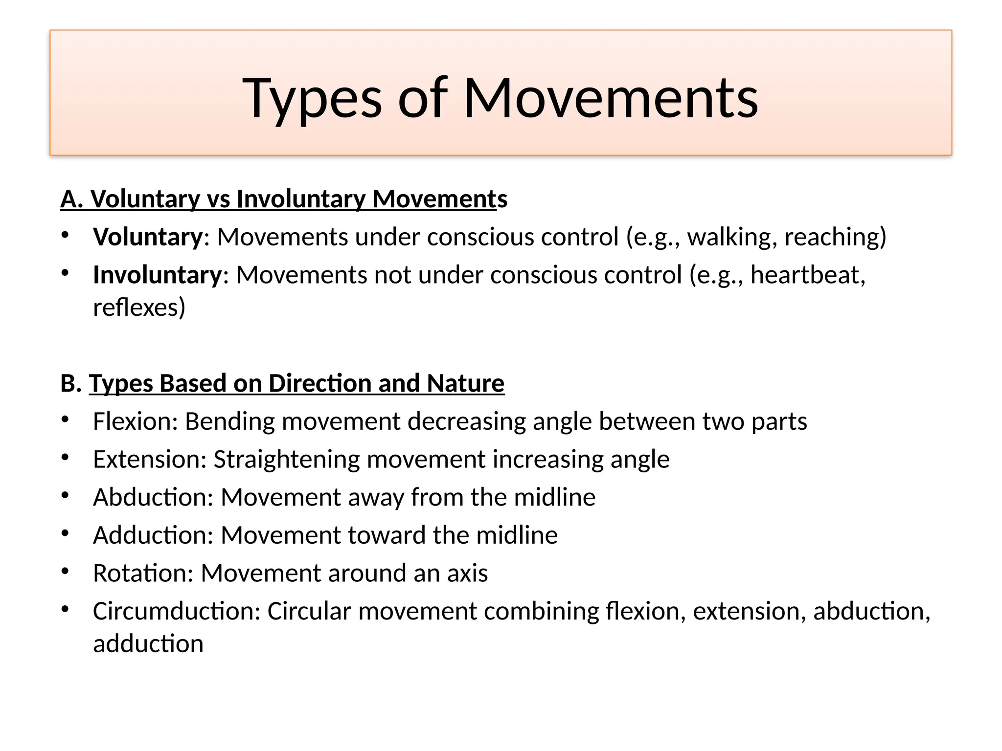TYPES OF MOVEMENTS AND EXERCISES IN KINESIOLOGY | PPTX