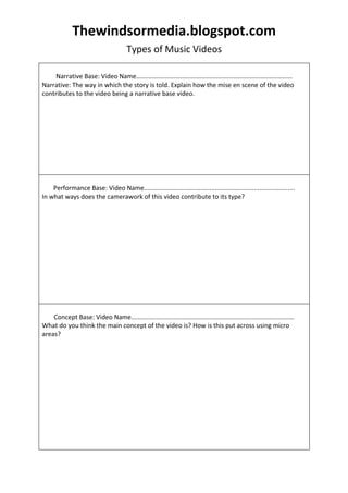 Types of music videos handout | PDF
