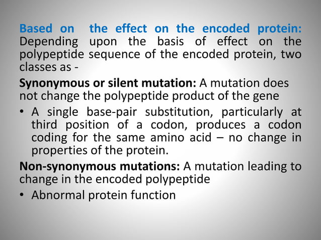 CONCEPT OF MUTATION AND ITS CLASSIFICATION .pptx | Genetics | Science