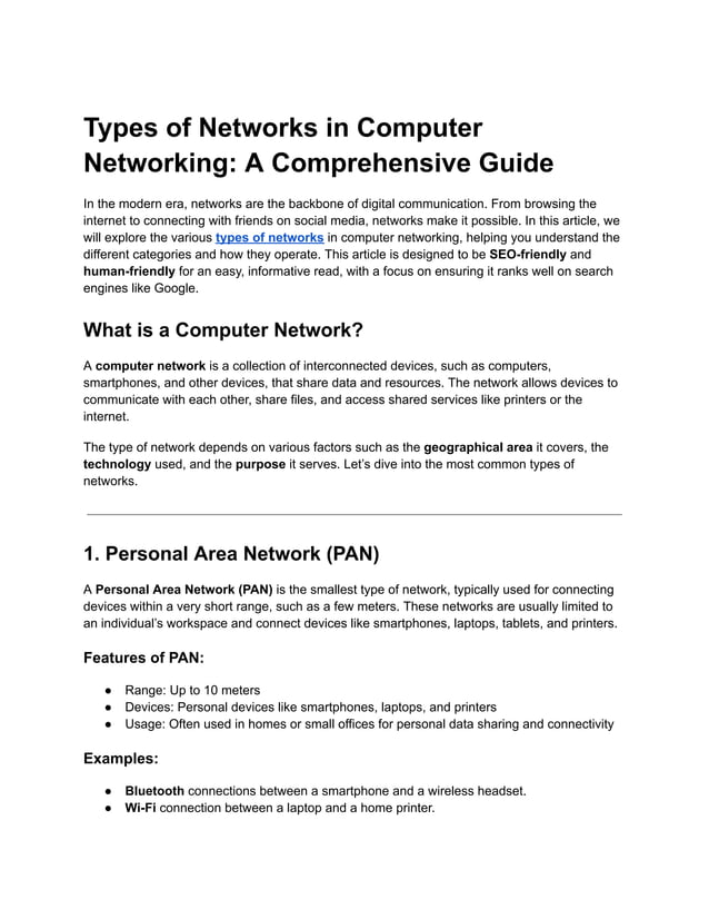 Types of Networks in Computer Networking | PDF