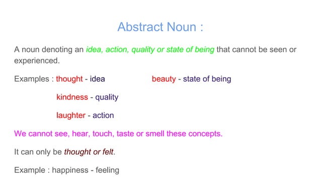 Types of nouns part 3 -Abstract, concrete and collective noun | PPTX