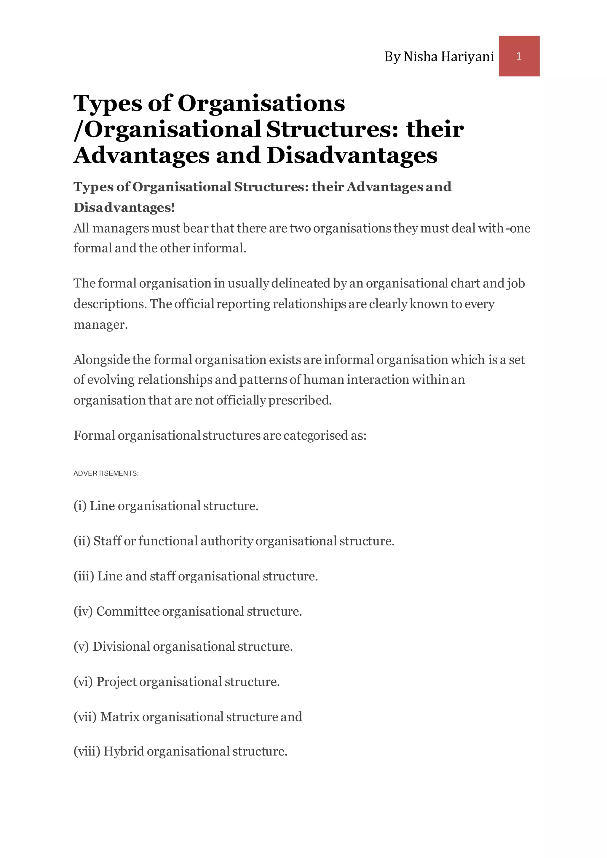 Types of organisational | DOCX