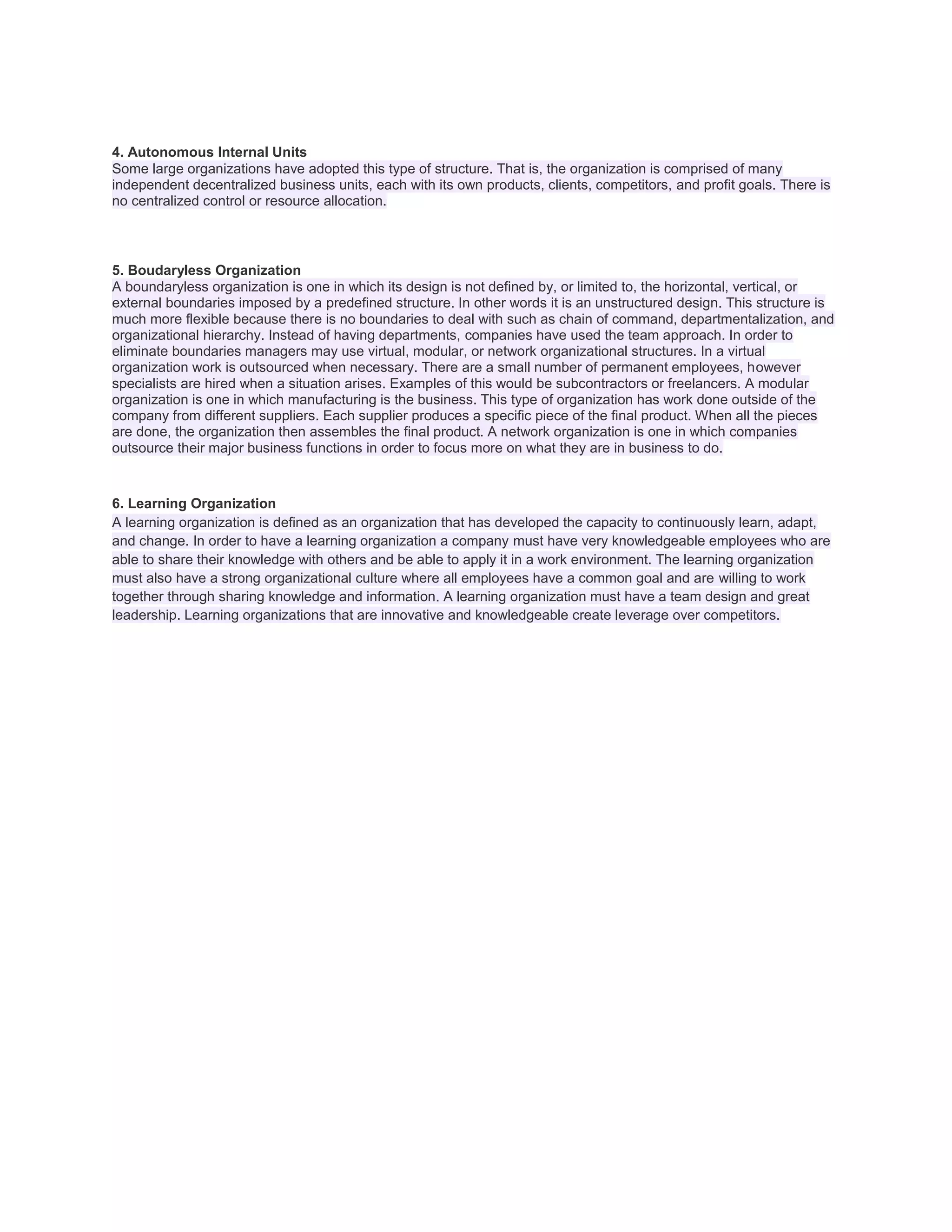 Types of organizational designs | DOCX