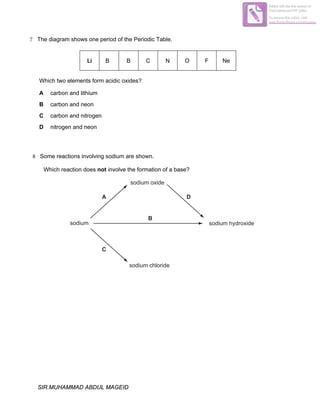 Types of oxides (multiple choice)QP | PDF