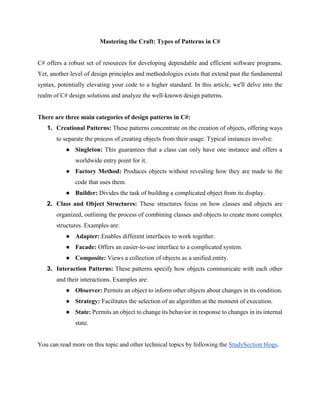 Mastering the Craft: Types of Patterns in C# | DOCX | Programming ...