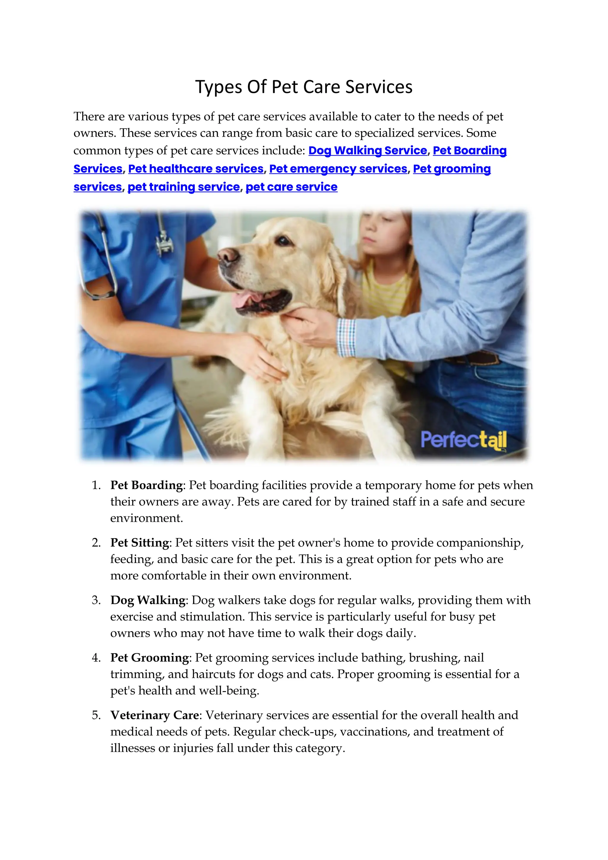 Types Of Pet Care Services | PDF