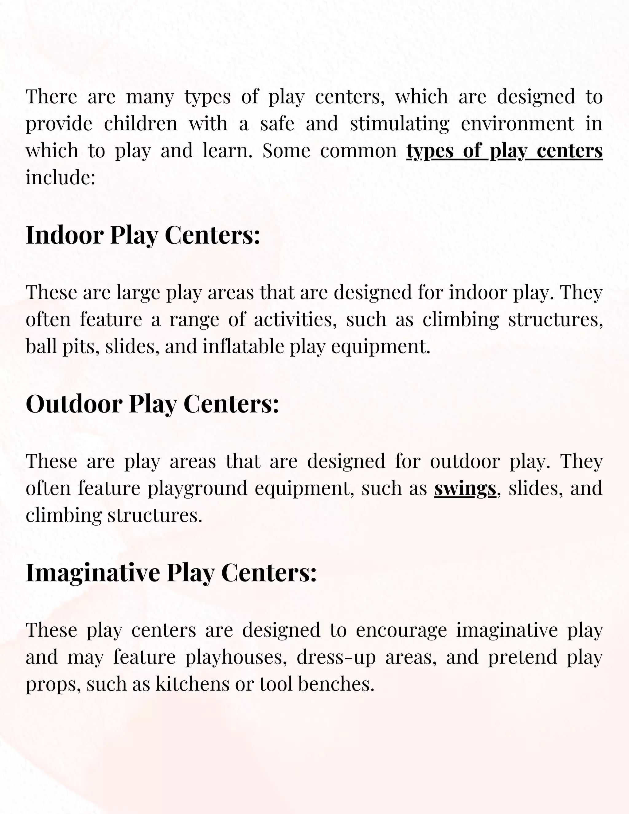 Types of Play Centers - HR Sports | PDF