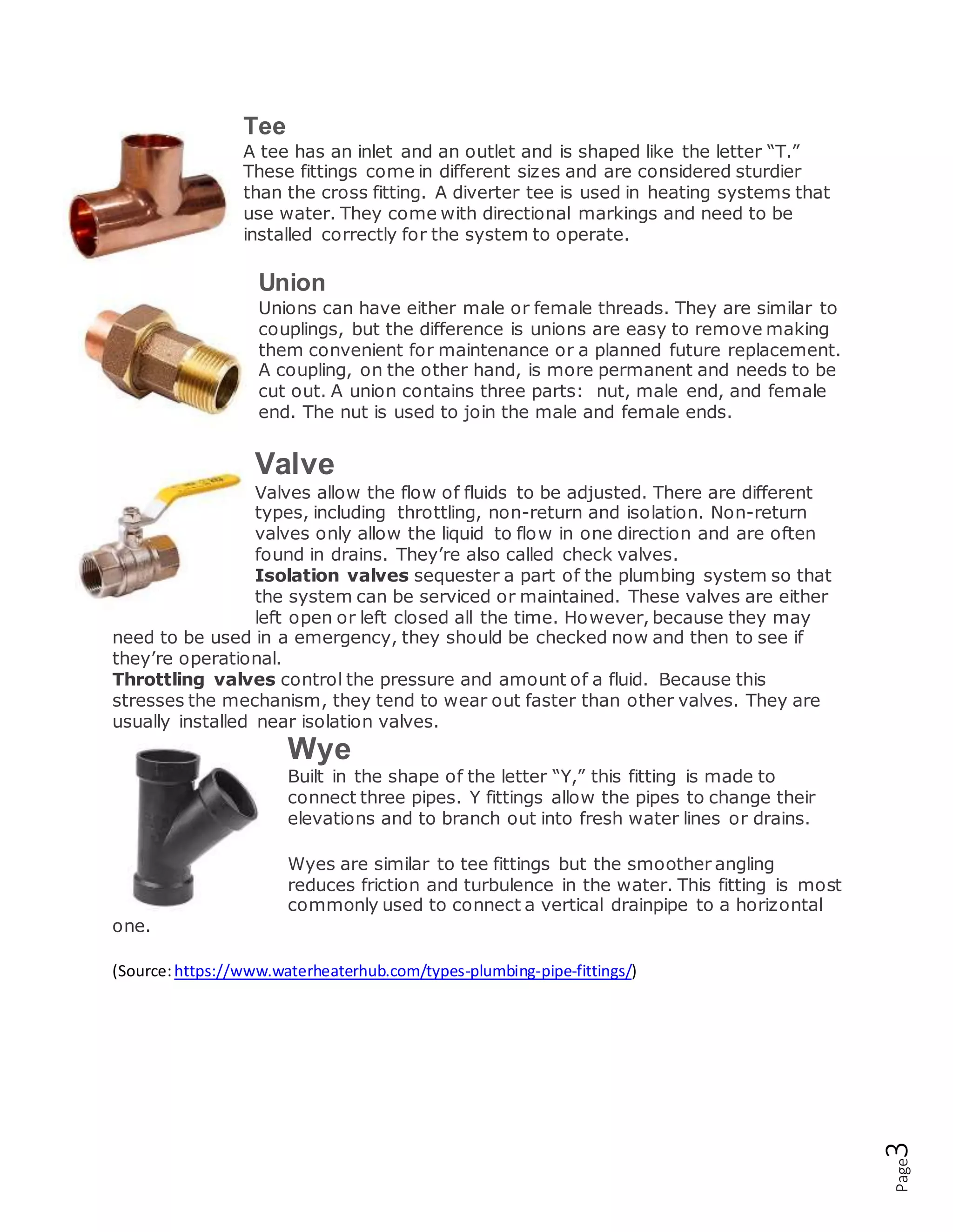 Types of plumbing and pipe fittings | DOCX
