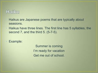 Types of Poetry- Warm-Up | PPT