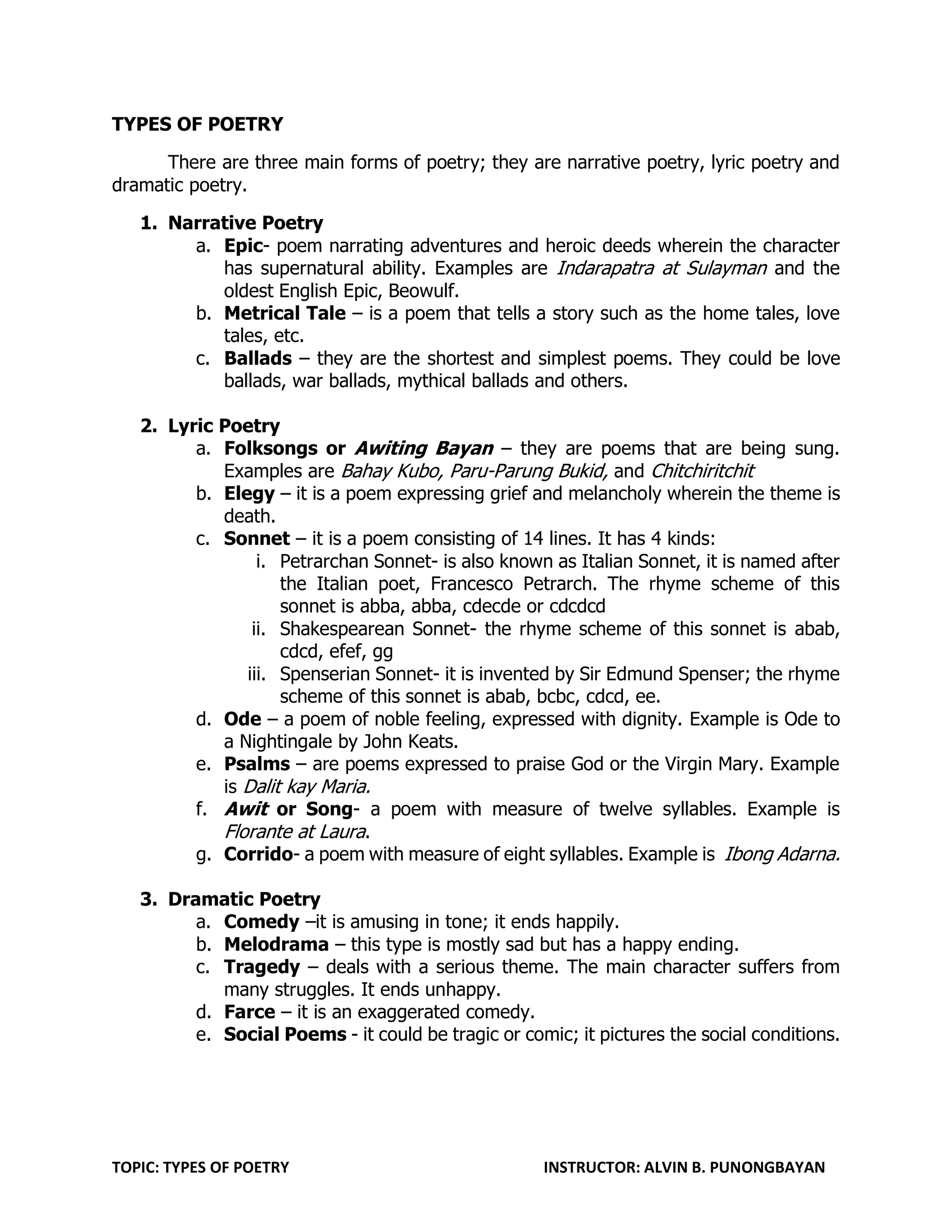 Types of poetry | PDF