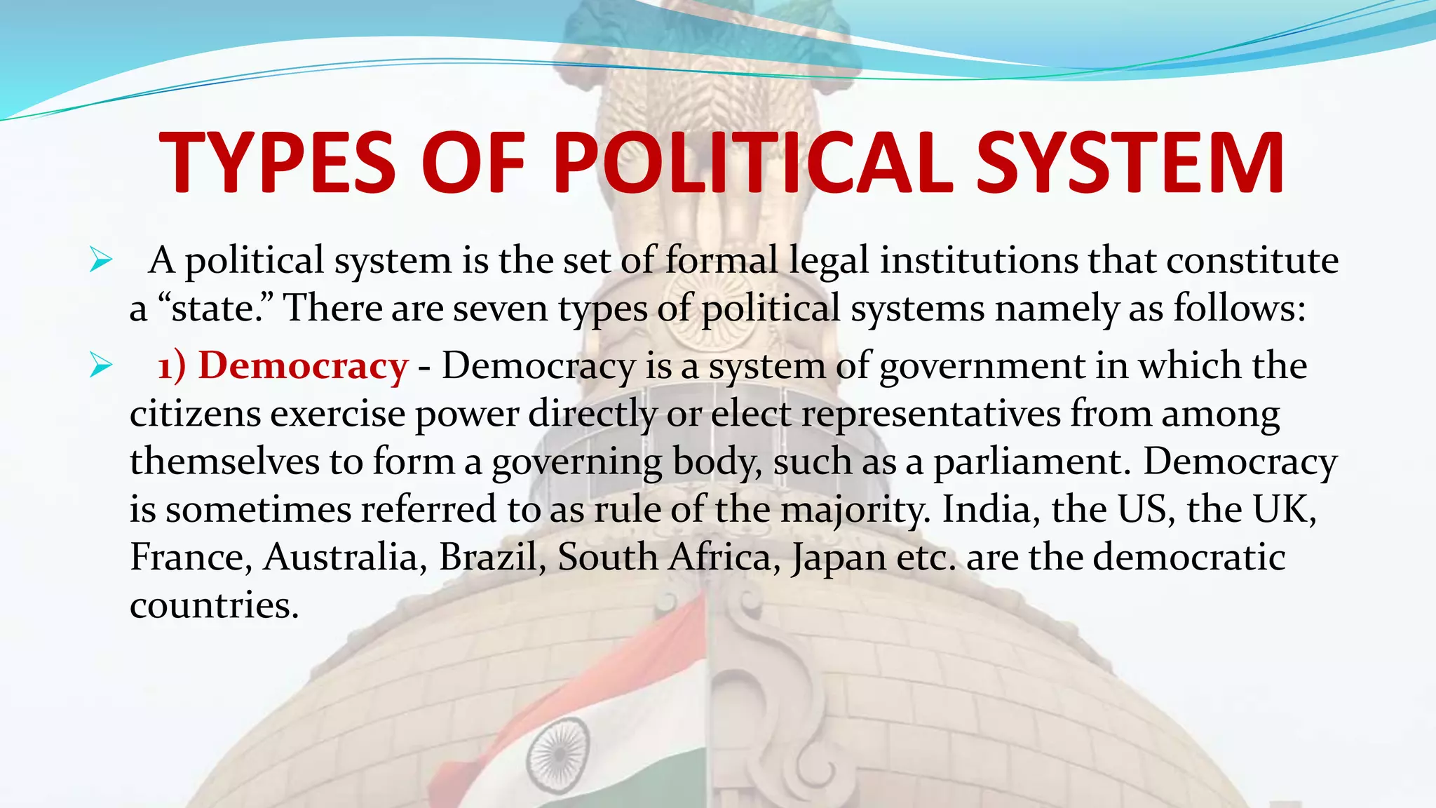 Types of political system (Indian Constitution) | PPTX | Christianity ...