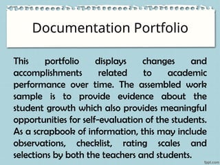 Types of Portfolio (samples and description).pptx | Educational ...