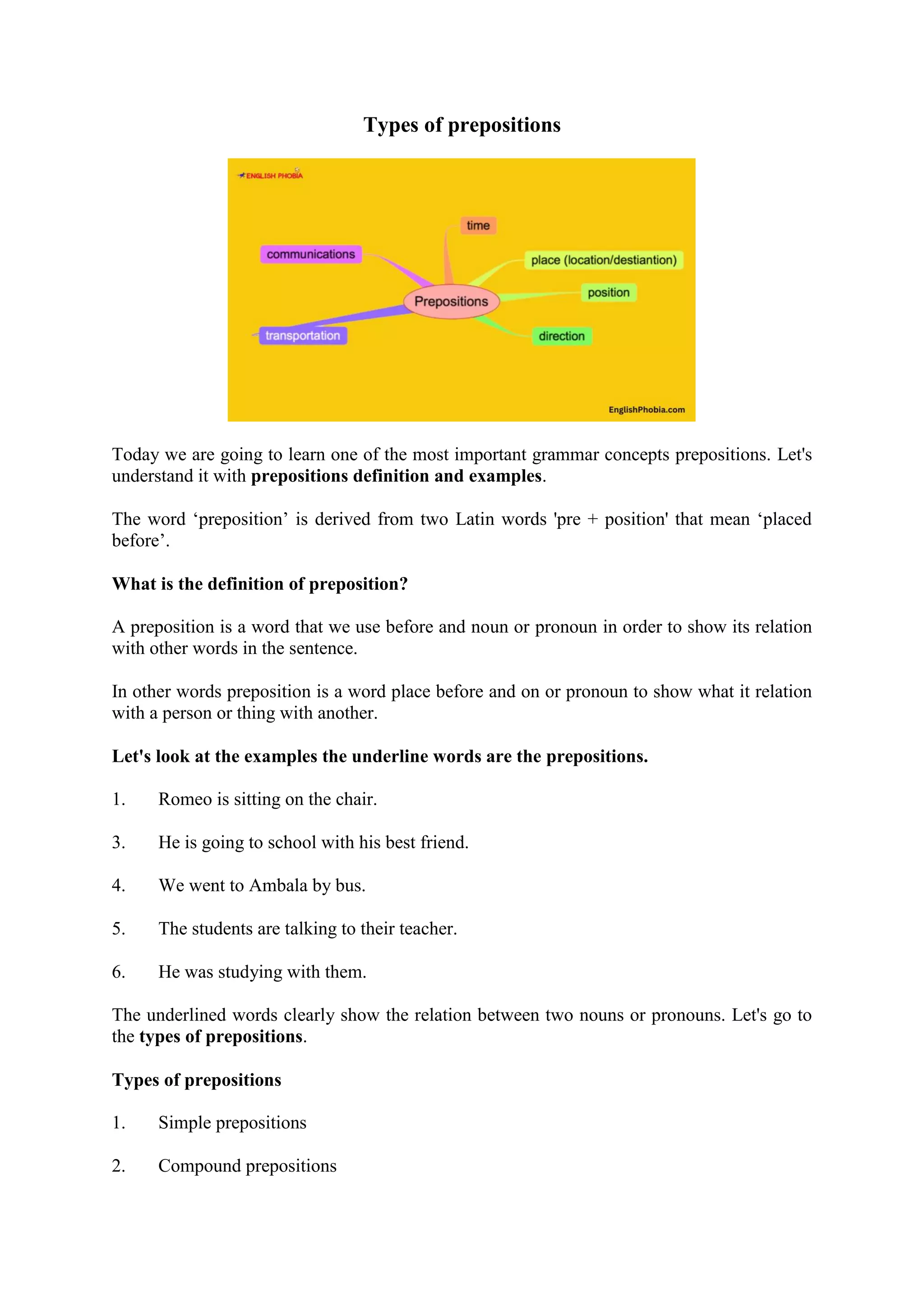 Types of prepositions | PDF