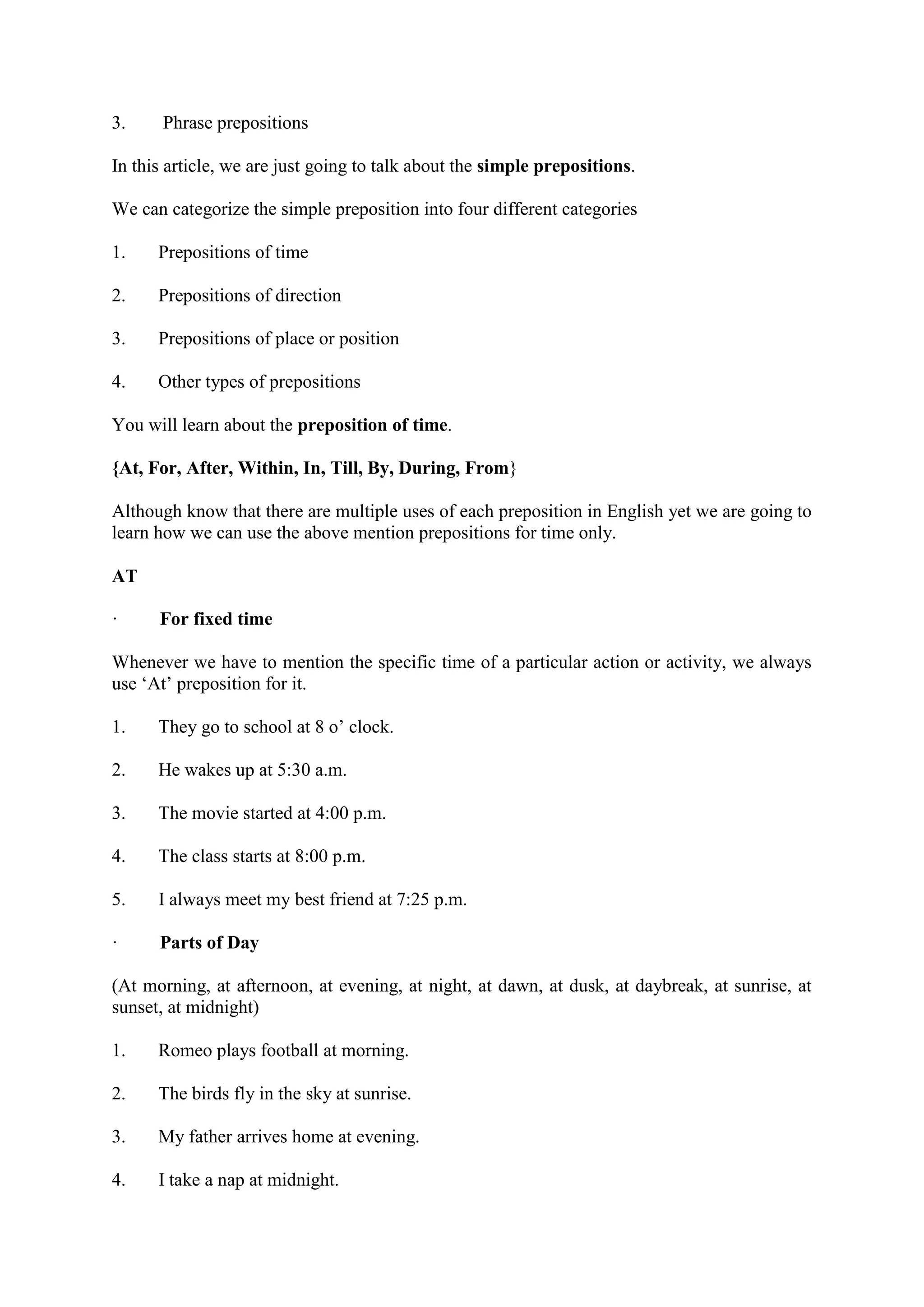 Types of prepositions | PDF