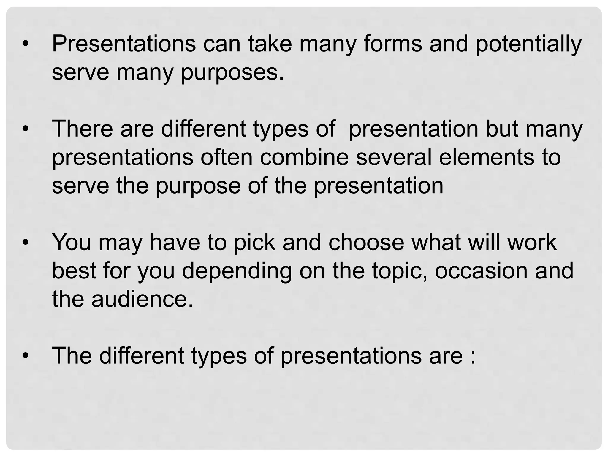 Types of Presentation.english lecture pptx | PPTX