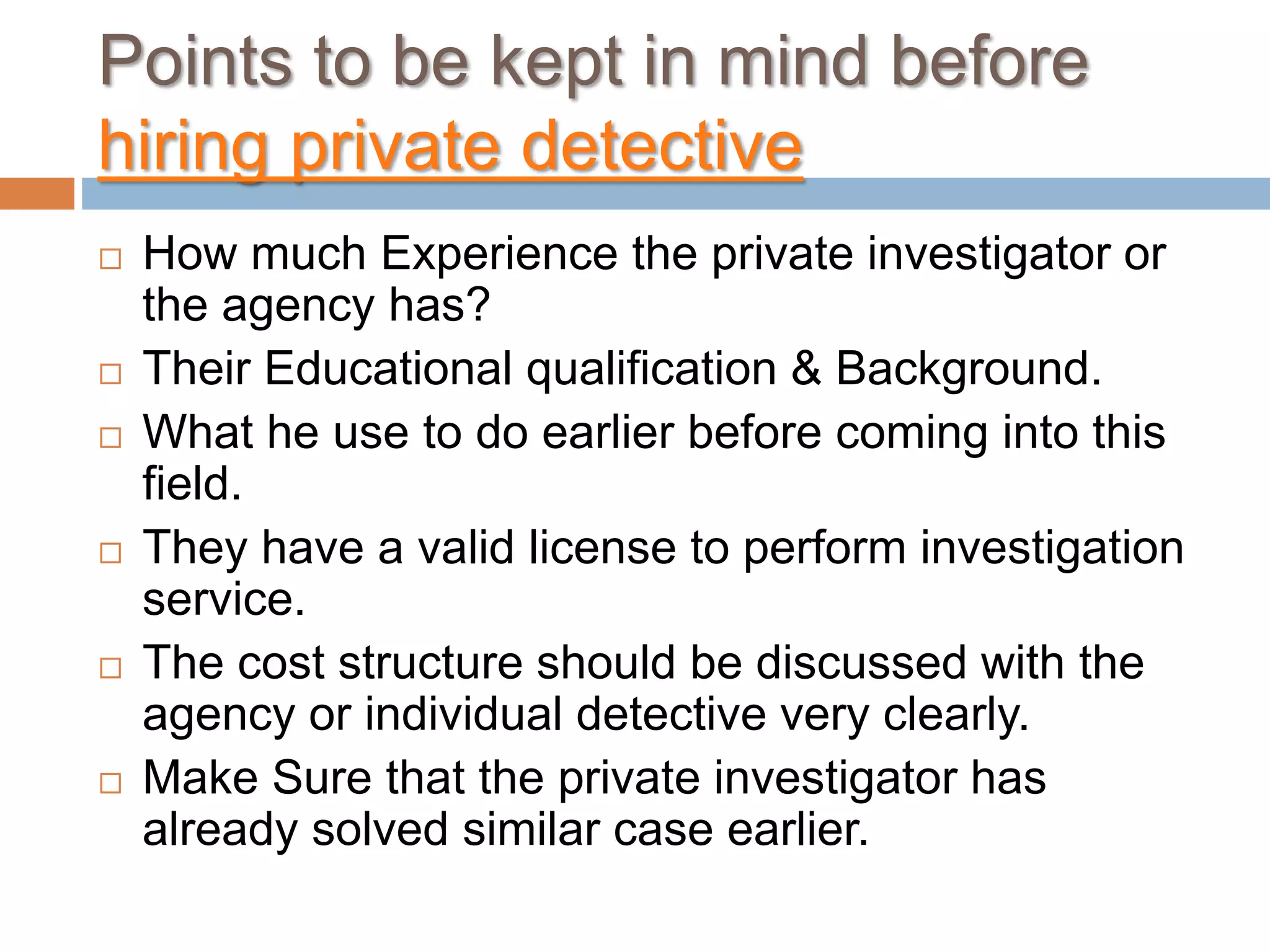 Types of private detectives and their investigations | PPTX | Crime ...