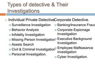 Types of private detectives and their investigations | PPTX | Crime ...