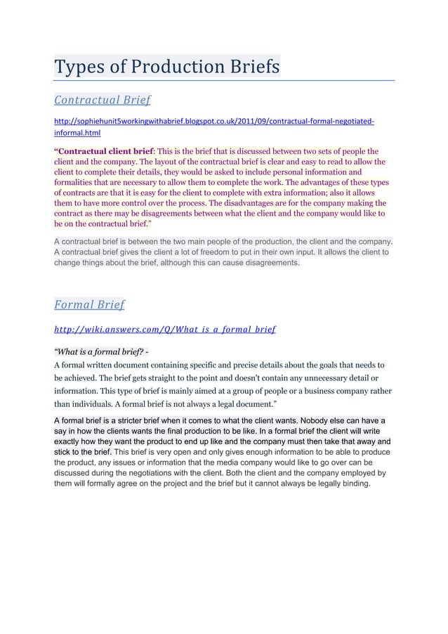 Types of production briefs | PDF