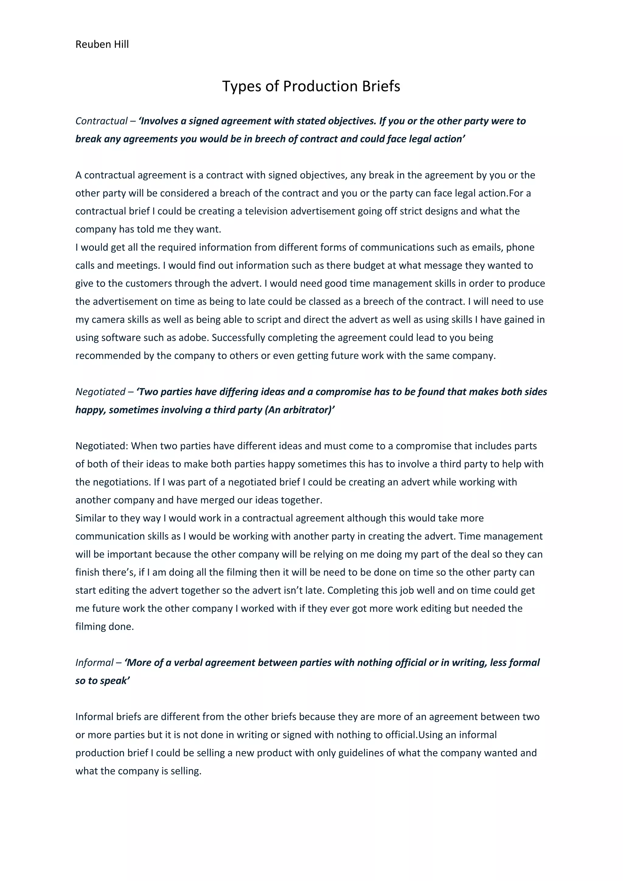 Types of production briefs | PDF