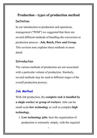 Types of production system (production and operation management) | DOC