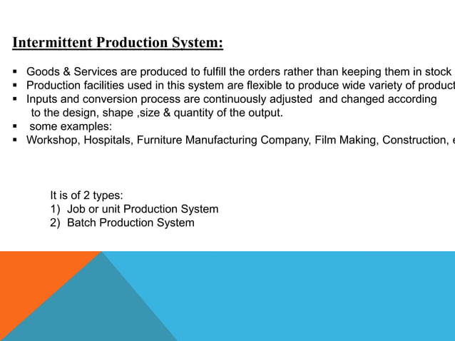Types of production system,pcms | PPTX