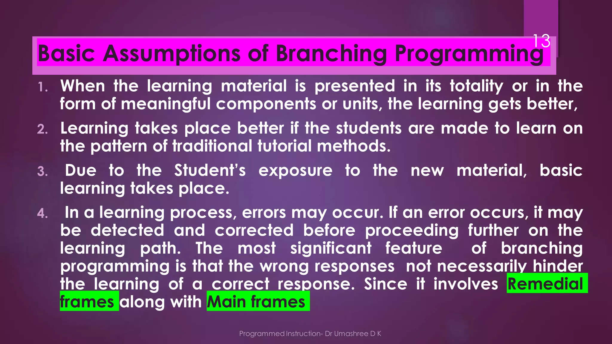 Types of programmed instruction - Dr Umashree D K | PDF