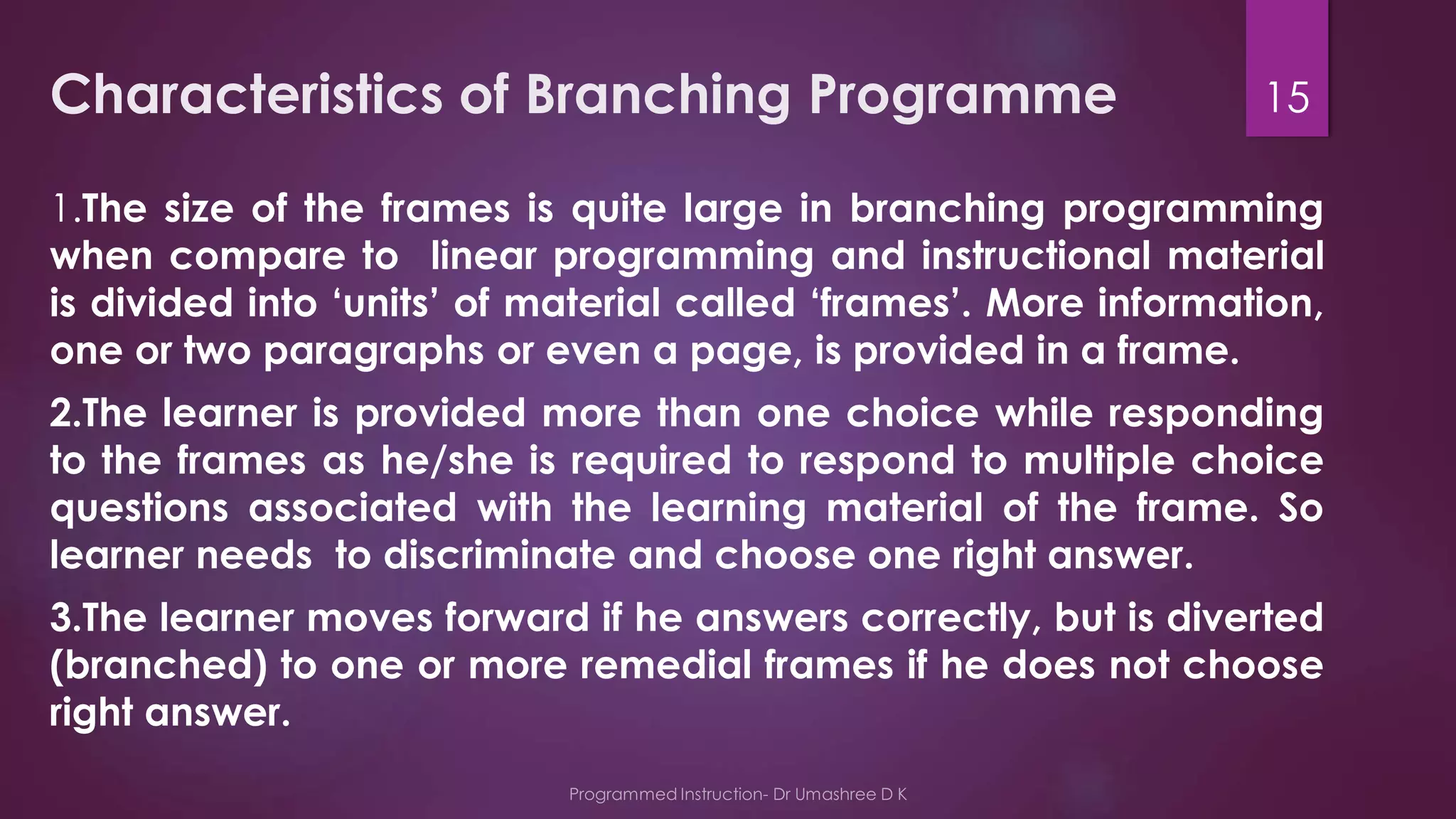 Types of programmed instruction - Dr Umashree D K | PDF
