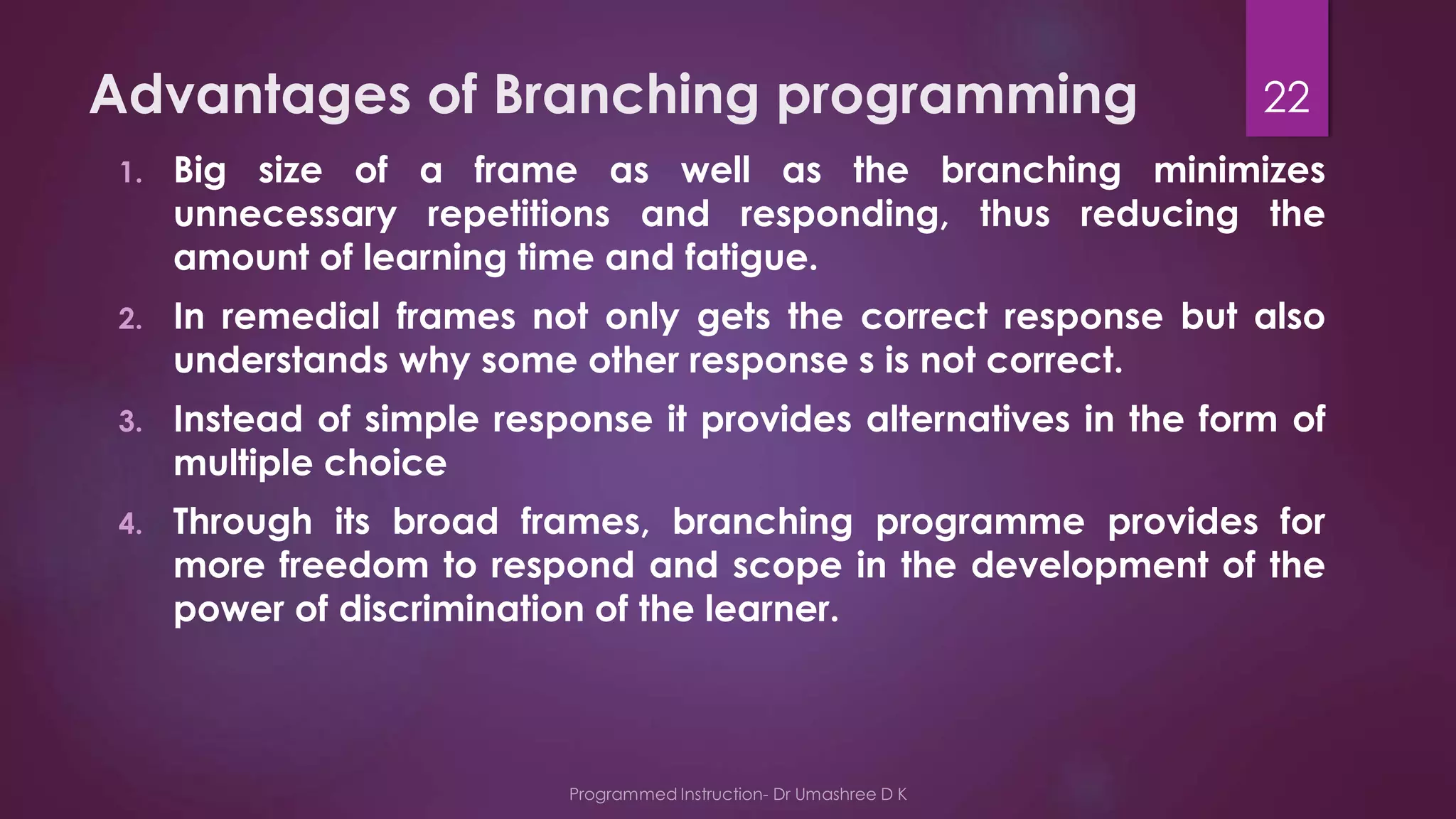 Types of programmed instruction - Dr Umashree D K | PDF