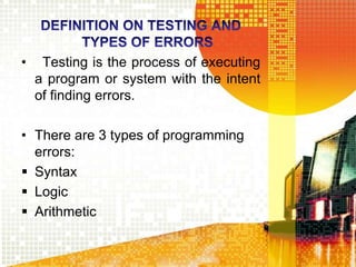 Types of program testings and errors | PPTX