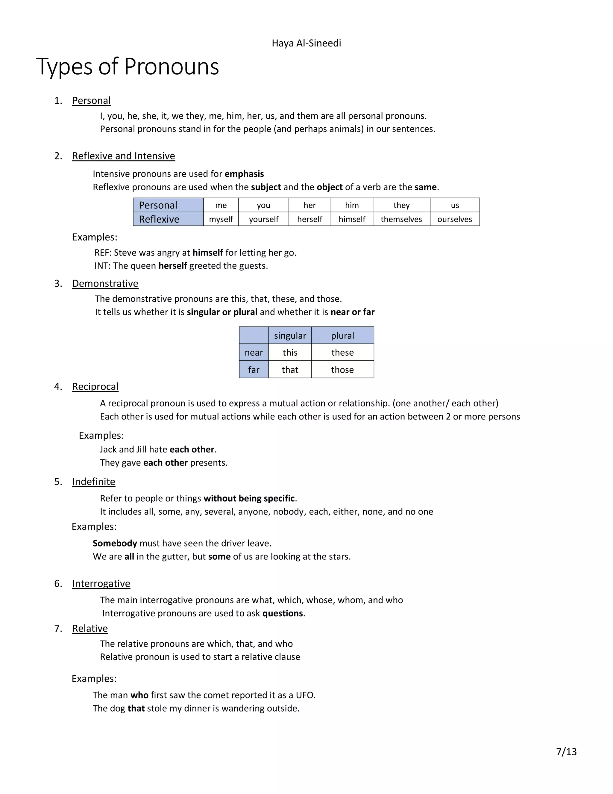 Types of Pronouns | PDF