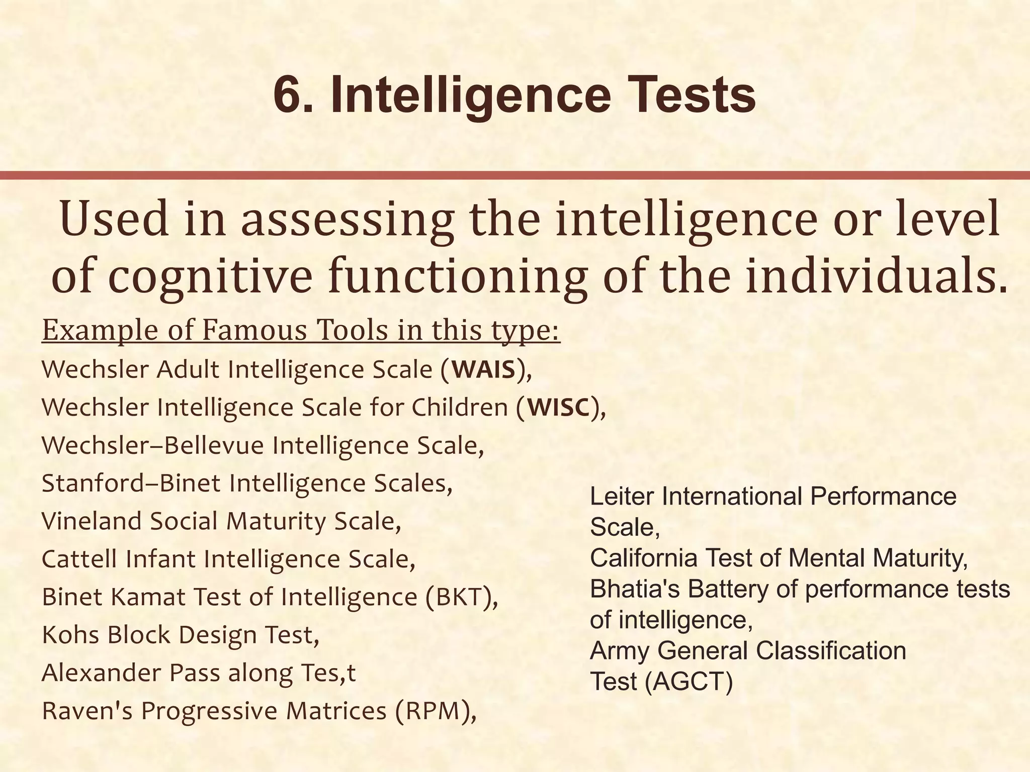 Types of Psychological Tests updated by S.Lakshmanan, Psychologist ...