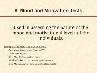 Types of Psychological Tests updated by S.Lakshmanan, Psychologist ...