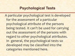 Types of Psychological Tests updated by S.Lakshmanan, Psychologist ...