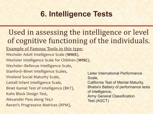 Types of Psychological Tests updated by S.Lakshmanan, Psychologist ...