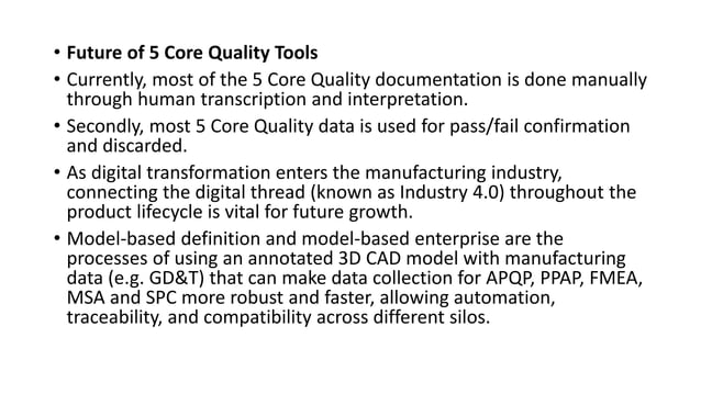 The 5 core tools are recognized as standard quality tools for the ...