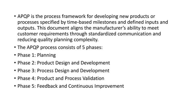 The 5 core tools are recognized as standard quality tools for the ...