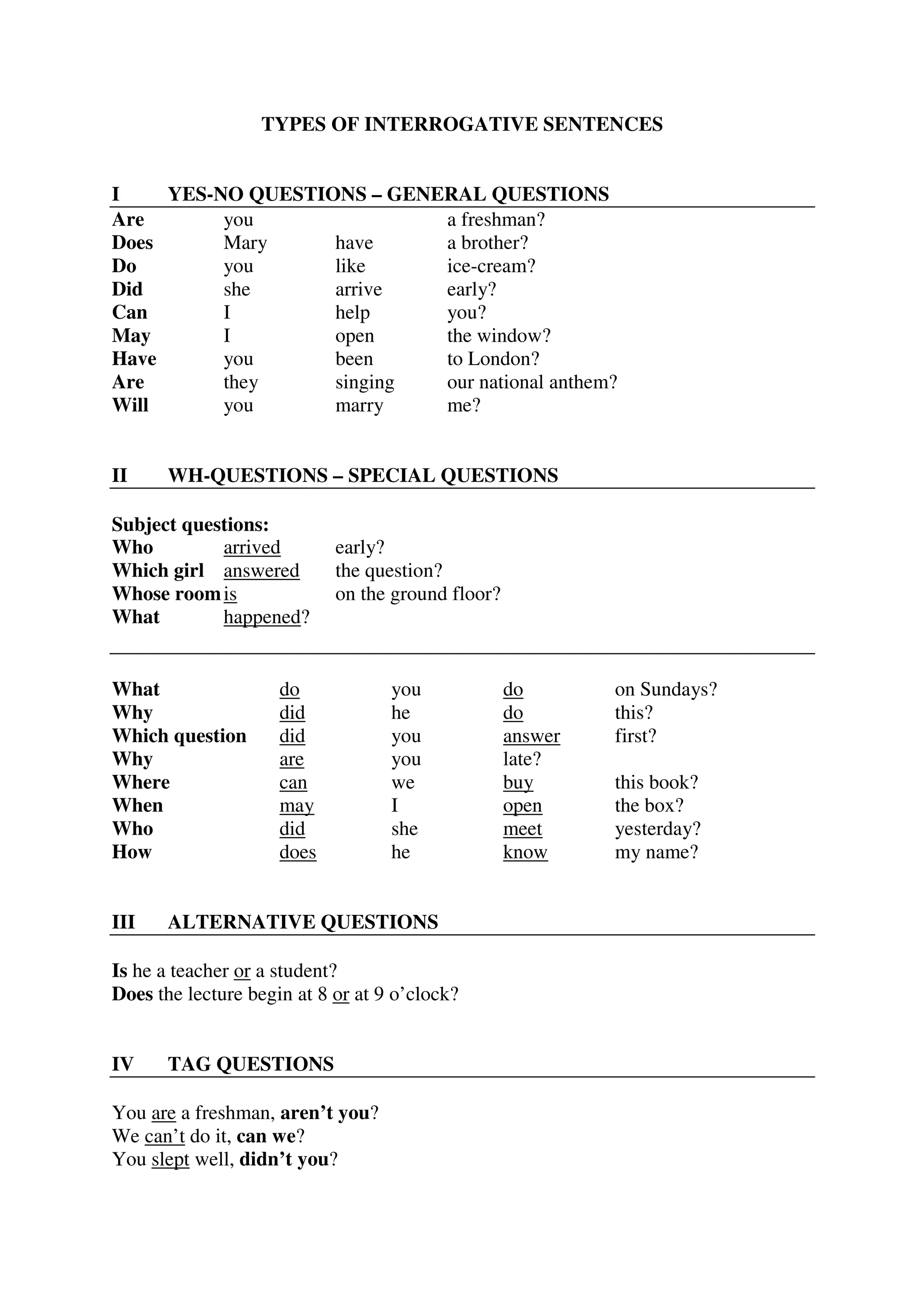 Types of Questions in English | PDF