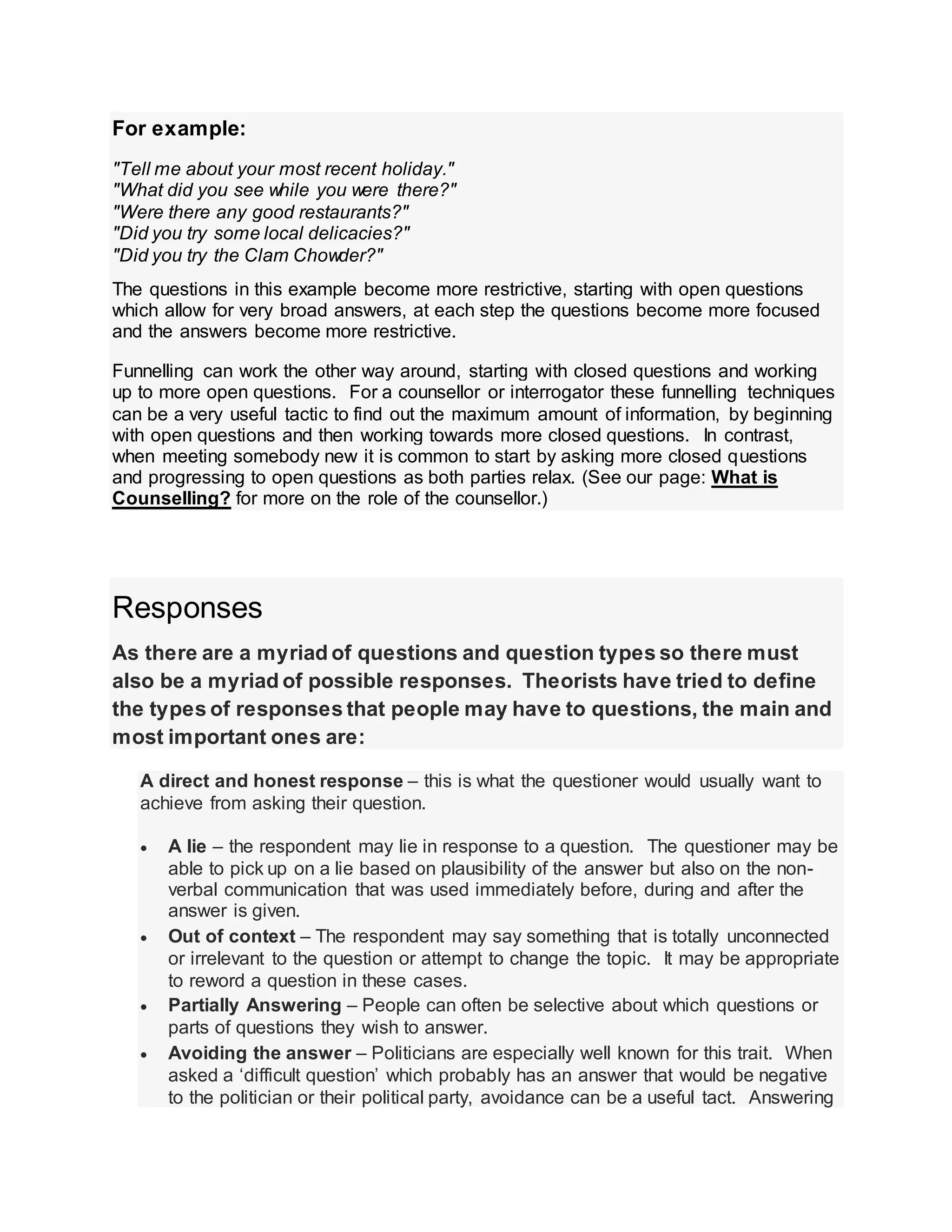 Types of questions and requests in different contexts | DOCX