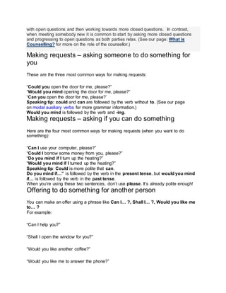 Types of questions and requests in different contexts | PDF