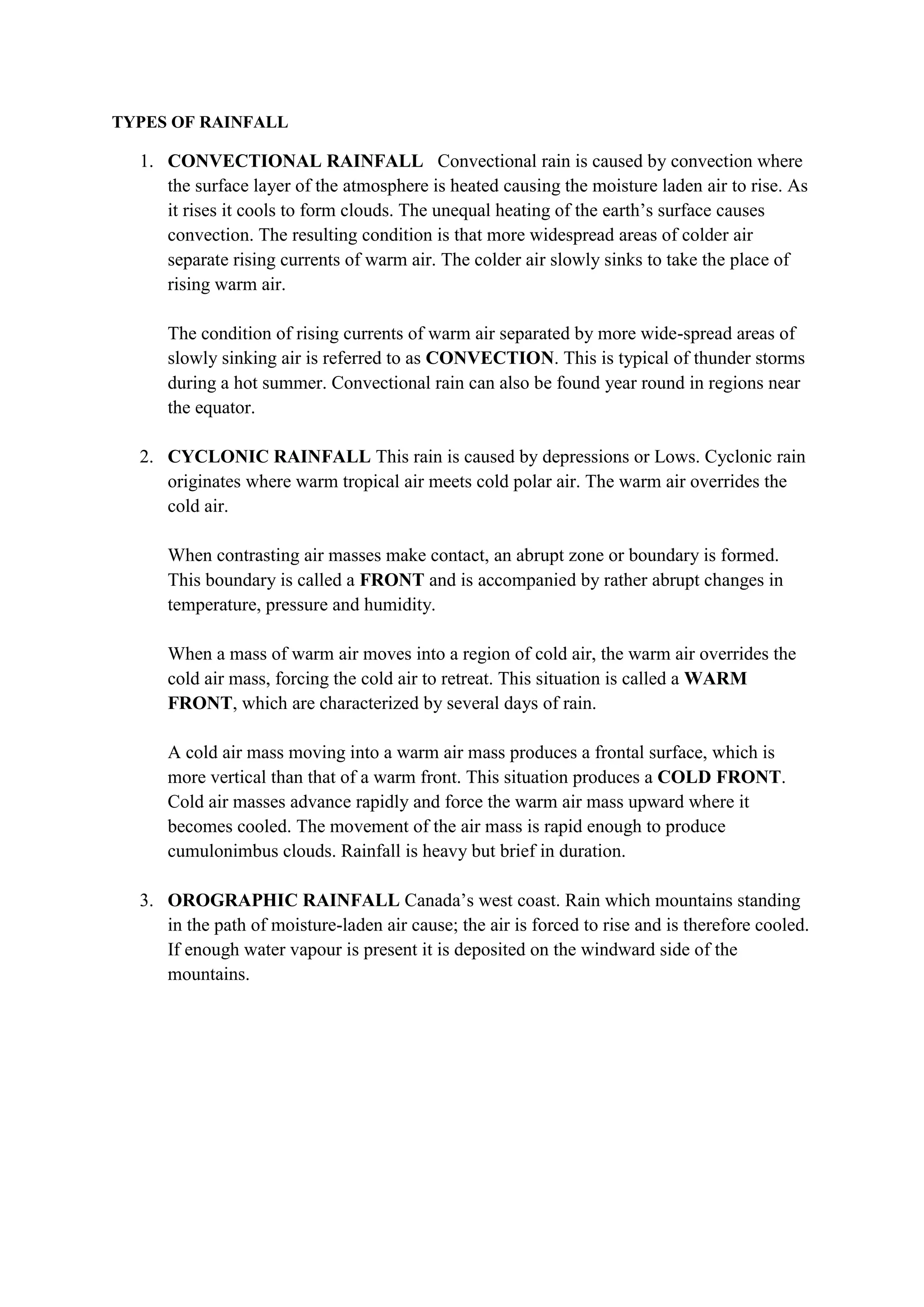 Types of rainfall | DOCX