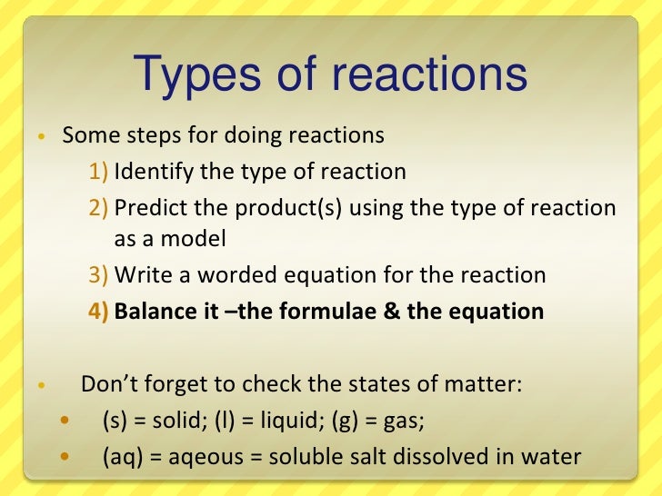 Types of reactions year 10