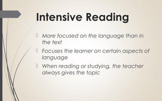 English 8 - Types of Reading (Intensive vs. Extensive) | PPT