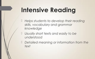 English 8 - Types of Reading (Intensive vs. Extensive) | PPT