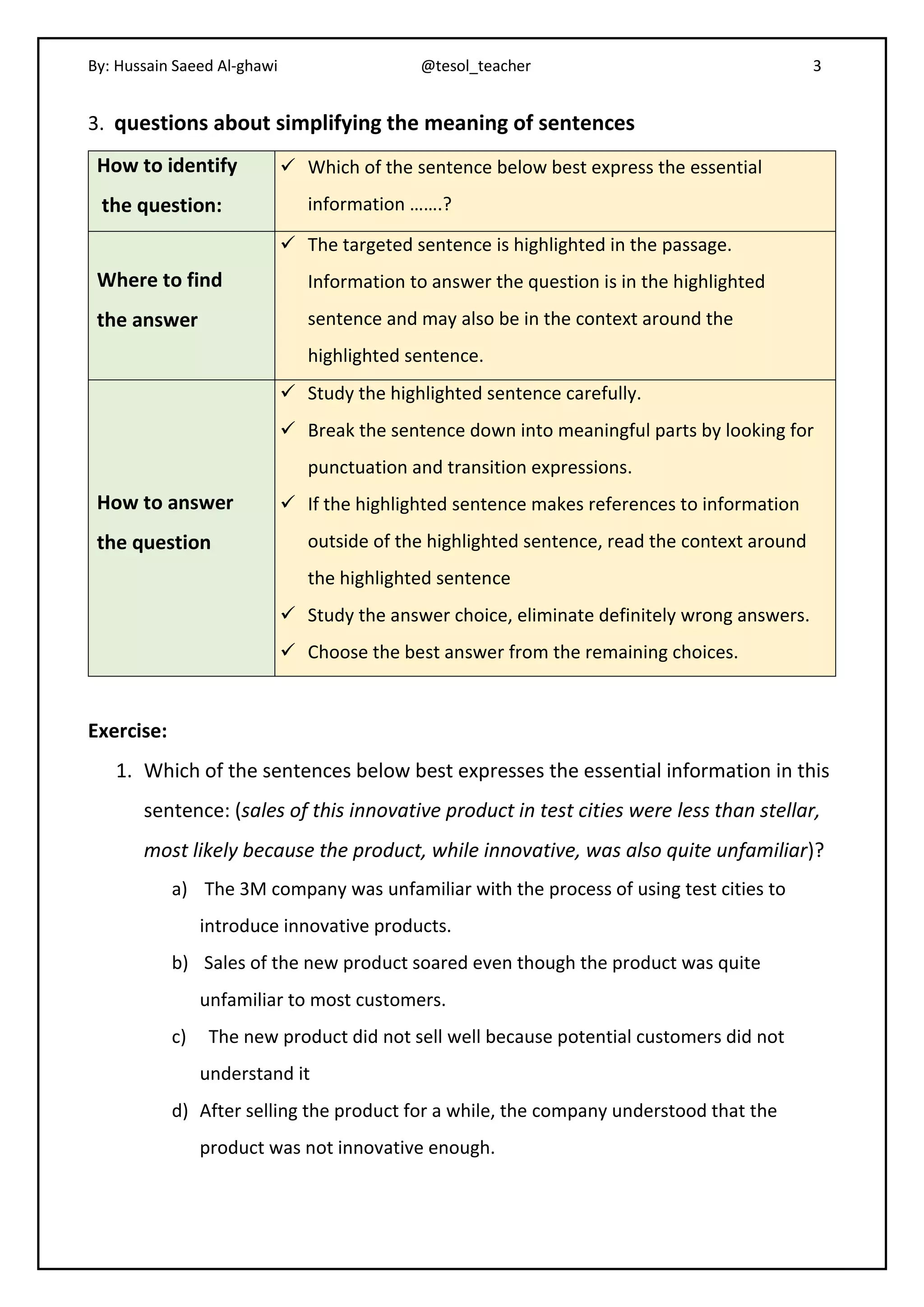 Types of reading questions | PDF