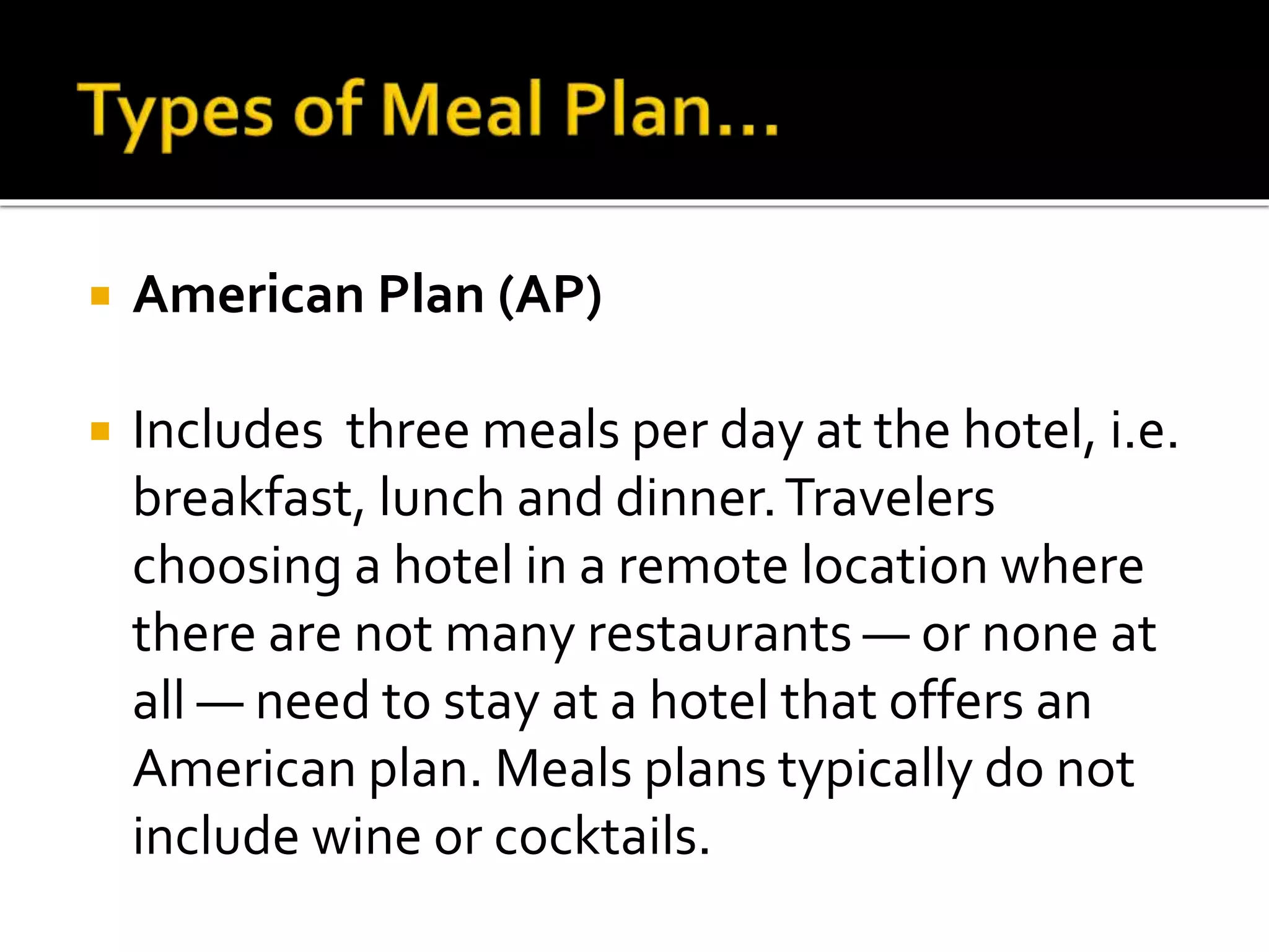 Types of Restaurant, Hotel tariff and Meal plan | PPTX