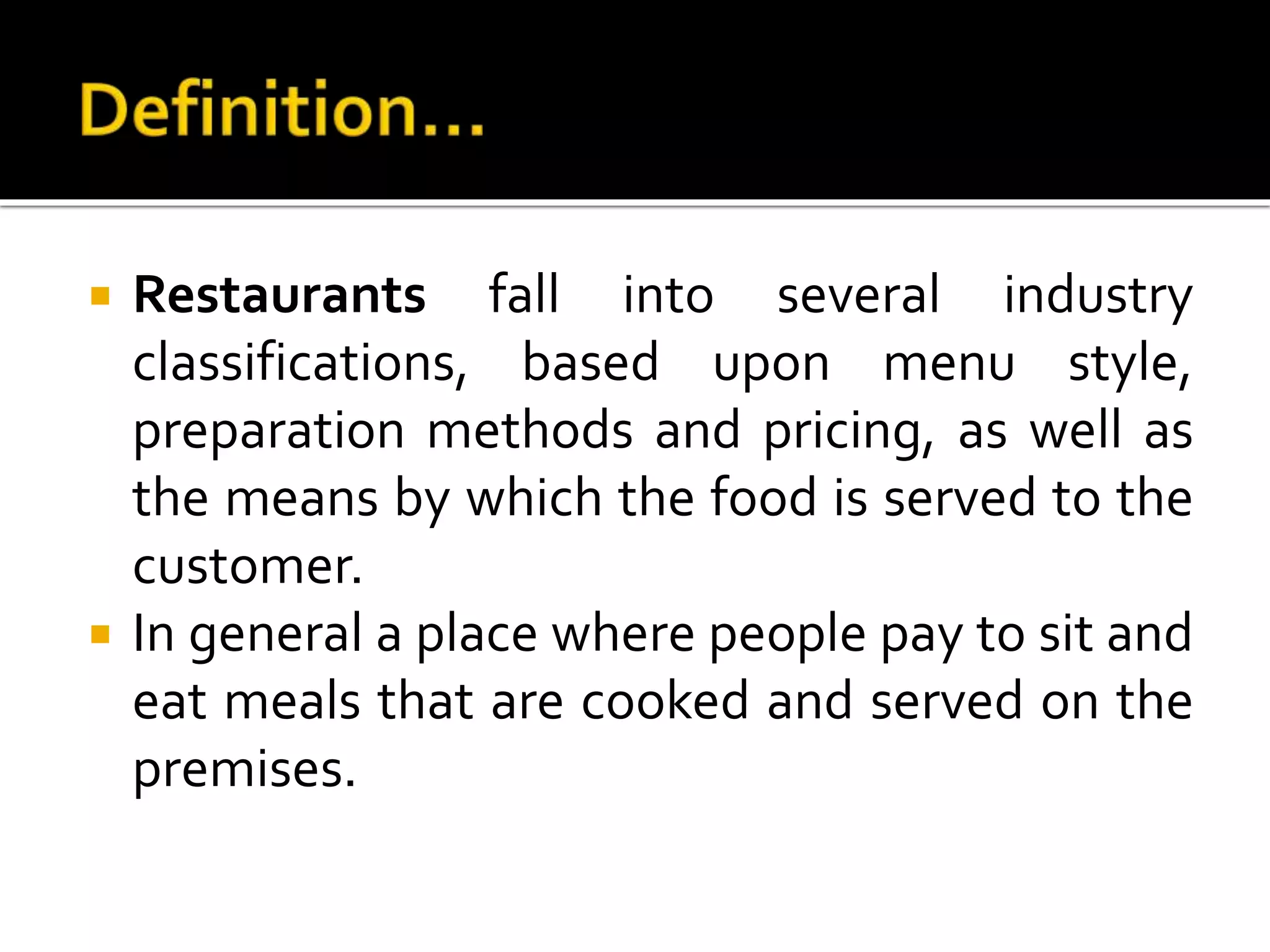 Types of Restaurant, Hotel tariff and Meal plan | PPTX